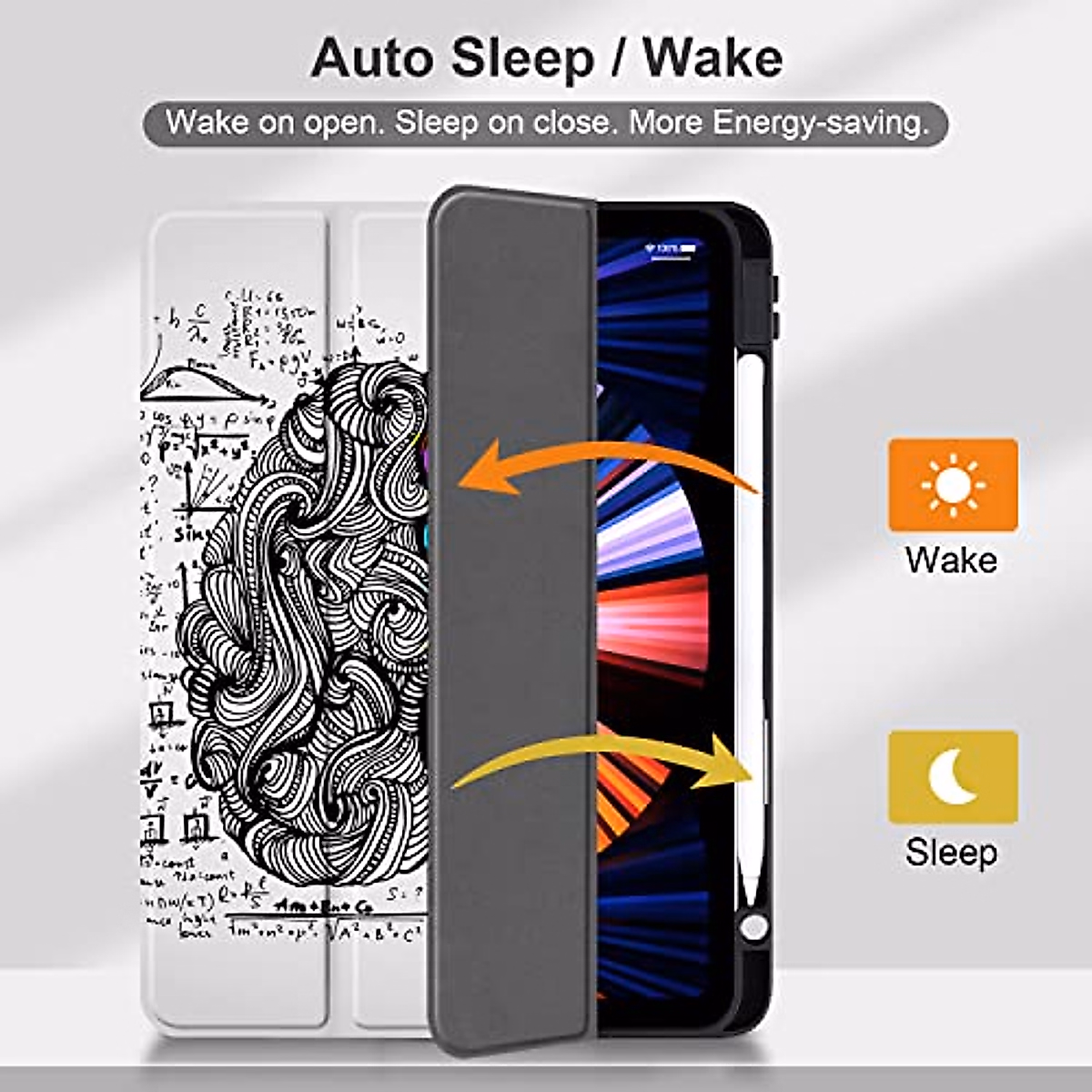 Batianda Case for iPad Air 11 inch 2024 M2/ iPad Air 5th/4th 2020 10.9 inch [Built-in Pencil Holder] Shockproof Cover with Clear Transparent Back Shell TPU Bumper Auto Sleep/Wake, Brain