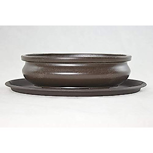 2 Sets Oval Heavy Duty Plastic Cactus & Succulent Planter, Bonsai Training Pot + Tray + Mesh - 7"x 4.5"x 2" Dark Brown