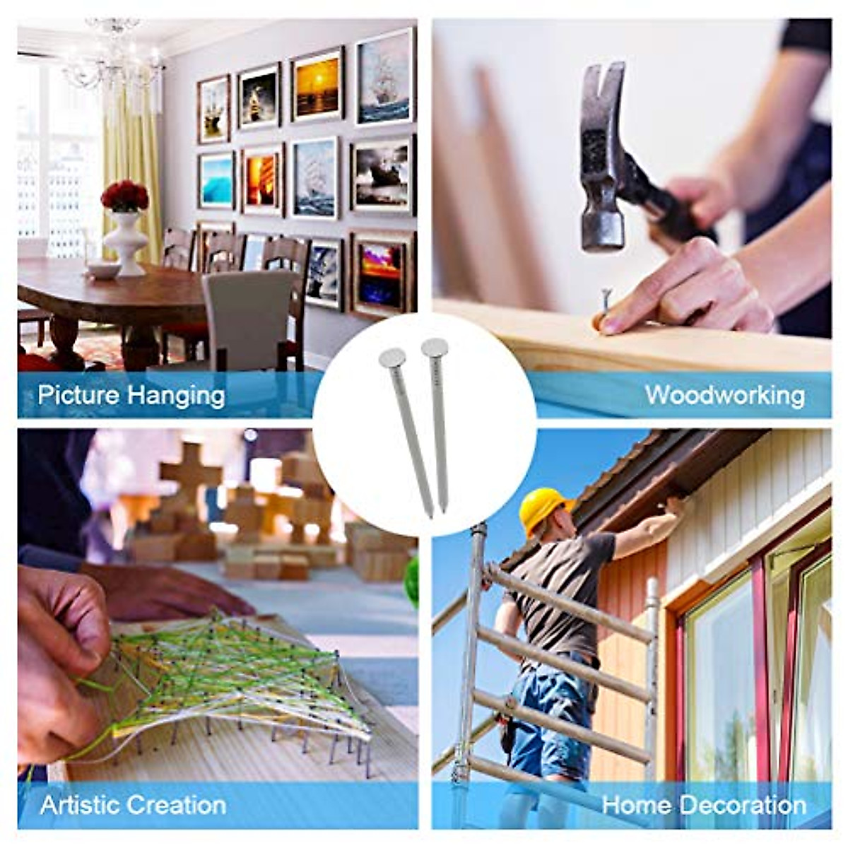 376pcs Premium Hardware Nails Assortment Kit, Maximum Length 2 Inches Galvanized Nails, Picture Hanging Nails, Wood Nails, Wall Nails with Storage Box | 6 Sizes