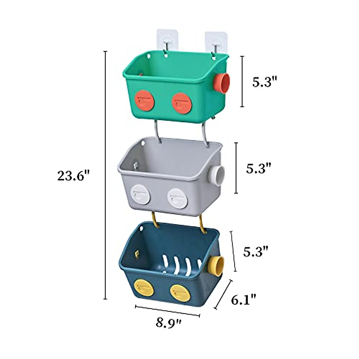 LUFOFOX Bath Toy Storage Organizer Basket, 3 Layers Colorful Robot Modeling Wall Mounted Kids Hanging Shower Caddy with Hooks for Shampoo