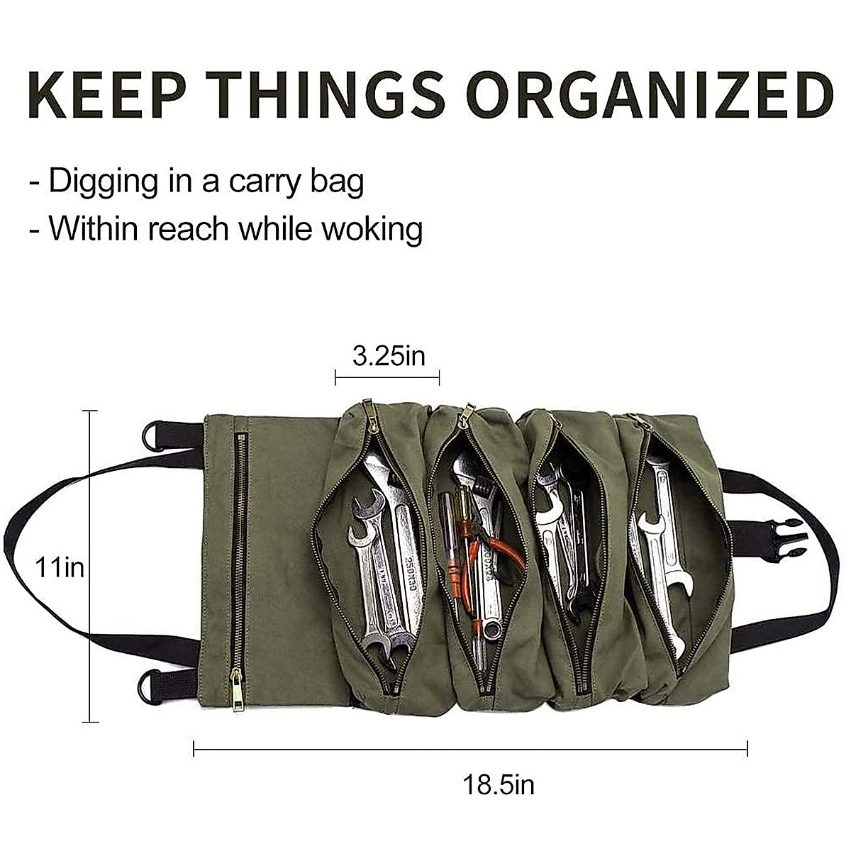 Toll Roll Bag,Canvas Tool Bags For Men,Small Tool Bag,Heavy Duty Tool Roll Up Bag with 5 Zipper Pockets,Wrench Roll Organizer For Mechanic Carpenter Electrician,Tool Roll Organizer.Car Camping Gear