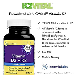 InnovixLabs Vitamin D3 K2 Supplement - 5000 IU D3 with Vitamin K2 MK7 & MK4 - ADK Vitamin Combo for Absorption - K2 D3 Vitamin Supplement - Supports Immune System, Heart & Bones - 60 Capsules