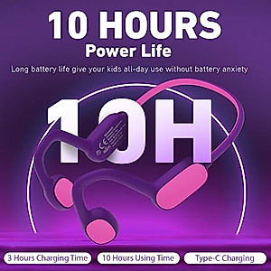 Mehomeli Kids Headphones, Bluetooth 5.2 Air Conduction Open Ear Headphones, 85dB Volume Limiting, Stereo Sound with Mic, IPX5 Waterproof, 10H Playtime, Perfect for School and Outdoor Activities-Purple