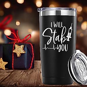 Nurse Gifts.I Will Stab You Tumbler Gifts.20 oz (Black)Nursing Graduation Mug Gift for Nurses Birthday Christmas Appreciation Gifts.Funny Nurse Week Nurse Day Gag Gift for Nurse RN Nursing Student.