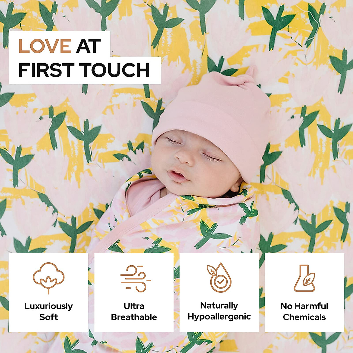 Mini Crib Sheet with Flower Pattern - 100% Organic Jersey Cotton Pack n Play Fitted Sheet - Pickle & Pumpkin Premium Pack and Play Sheet