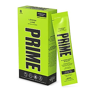 PRIME HYDRATION+ Sticks Lemon Lime | Hydration Powder Single Serve Sticks | Electrolyte Powder On The Go | Low Sugar | Caffeine-Free | Vegan | 6 Sticks