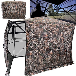 CROSS MARS Full Open Door 2-3 Person 360 Degree See Through Ground Hunting Blind Camouflage Pop Up Duck Turkey Deer Hunting Blinds Tent