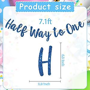 Halodete Half Way to One Banner, Baby 6 Months Banner, Baby Shower, Half 1/2 Birthday Party Garland Bunting Decorations - Blue Glitter