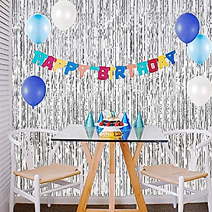 CHRORINE 2pcs 3ft x 8.3ft Silver Tinsel Foil Fringe Curtains Streamers Backdrop for Birthday Graduation Engagement Bridal Shower Bachelorette Baby Shower Holiday Party Decorations