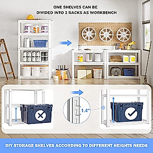 Raybee 72" Garage Shelving Heavy Duty Garage Storage Shelves Load 2000LBS, Adjustable 5-Tier Heavy Duty Shelving, Tall Garage Shelves ＆ All Metal Shelving Utility Shelf, 72" H x31.7 W x16.3 D, White