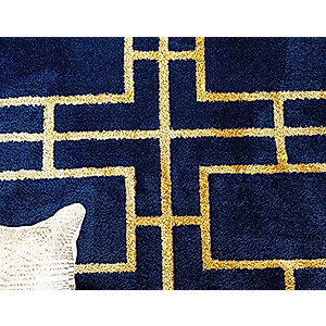 Unique Loom Glam Collection Geometric, Squares, Metallics, Modern, Chic Area Rug, 8 ft x 10 ft, Navy Blue/Gold