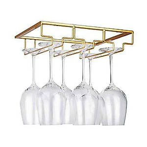 Hoshen Goblet Wine Glass Rack, 11.8 inches Under Cabinet Wine Wine Glass Rack, Glass Storage Rack, Bar Hanging Wine Wine Glass Rack, (3 Rows) Gold