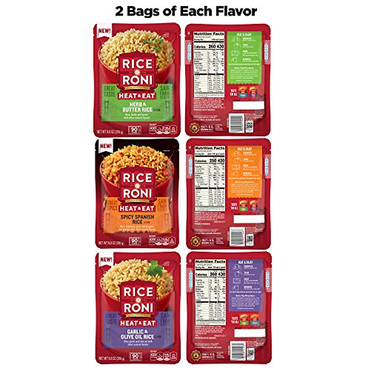 Rice-A-Roni Heat & Eat Rice, Microwave Rice, Quick Cook Rice, 3 Flavor Variety Pack, (6 Pack)