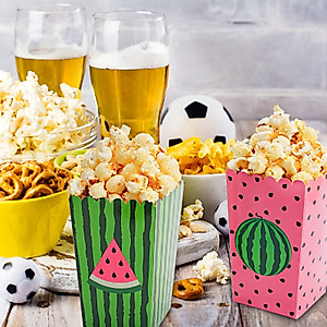 Whaline 24 Pack Watermelon Popcorn Boxes Snack Treat Favor Boxes Melon Print Candy Cookie Container for Watermelon Theme Birthday Favors Movie Night Party Supplies Decoration, 2 Design