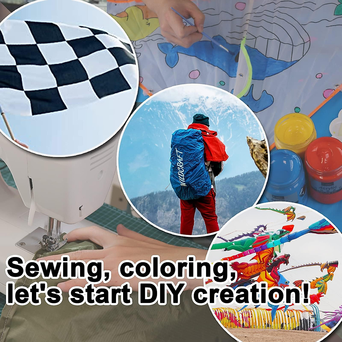 9KM DWLIFE Nylon Ripstop Fabric, Black 60x117 Inch, 40D Waterproof, Lightweight, Windproof, Bulk Fabric for Kite, Tent, Flag, Bag, Tarp Cover, Outdoor DIY Project…