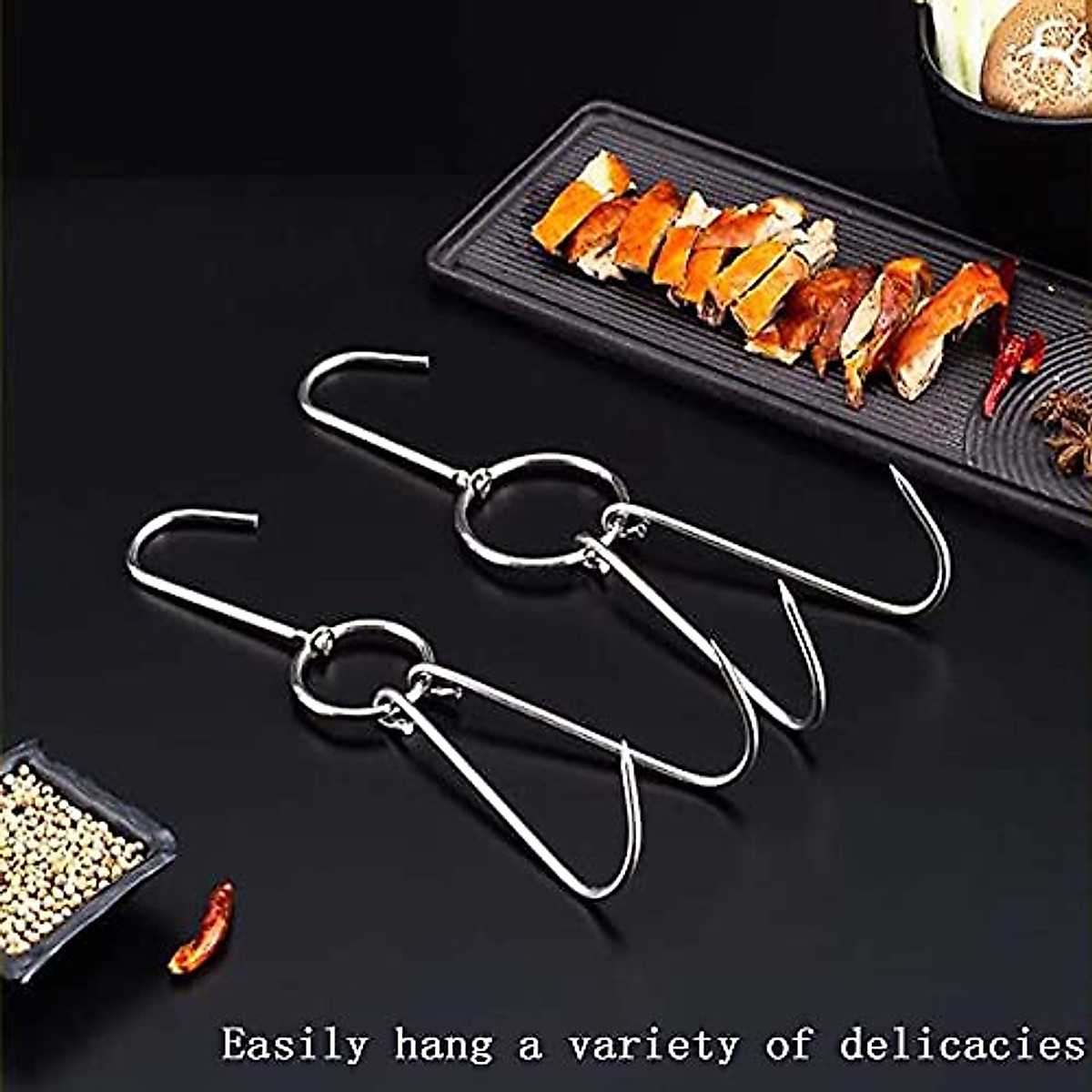 Setaria Viridis 3 PCS Double Meat Hooks Roast Duck Bacon Hams Shop Hook BBQ Grill Drying Hanger Cooking Tools Accessories for Peking Duck (Silver)