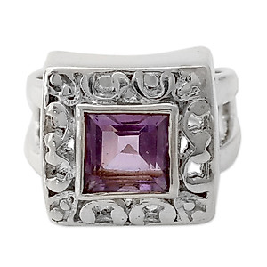 NOVICA Artisan Handmade Amethyst Cocktail Ring Sterling Silver Purple India Birthstone [crownbezel 0.6 in L x 0.6 in W] ' Soul Window'