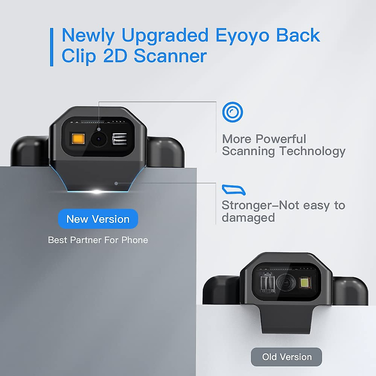 Upgraded Eyoyo QR Code Scanner Bluetooth Android Barcode Scanner, Portable Back Clip Wireless 1D 2D UPC ISBN Inventory Barcode Reader PDF417 Data Matrix Code Compatible with iPhone, Android Phone