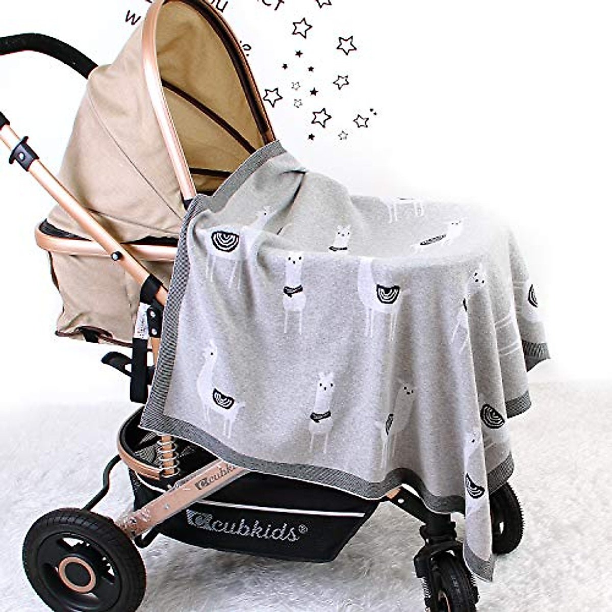 mimixiong 100% Cotton Knitted Baby Blanket Toddler Swaddling Blanket for Newborn Baby with Cute Penguin Pattern Size 30 x 40 inches (Grey-Alpaca, 40x30Inch)