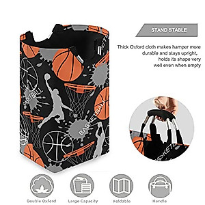visesunny Collapsible Laundry Basket Basketball Sports Abstract Large Laundry Hamper Oxford Fabric Dirty Clothes Toy Organizer with Handle for Bathroom Bedroom Kids Room Dorm