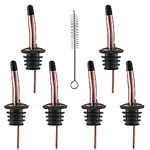 6 Pack Liquor Bottle Pourers, Bottle Pourers for Alcohol with Cleaning Brush, Stainless Steel Liquor Pourers with Rubber Dust Caps, Weyexpert Liquor Pour Spouts Copper, Dishwasher Safe