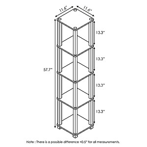 FURINNO Turn-S-Tube 5-Tier Corner Square Rack Display Shelf, Americano/Black