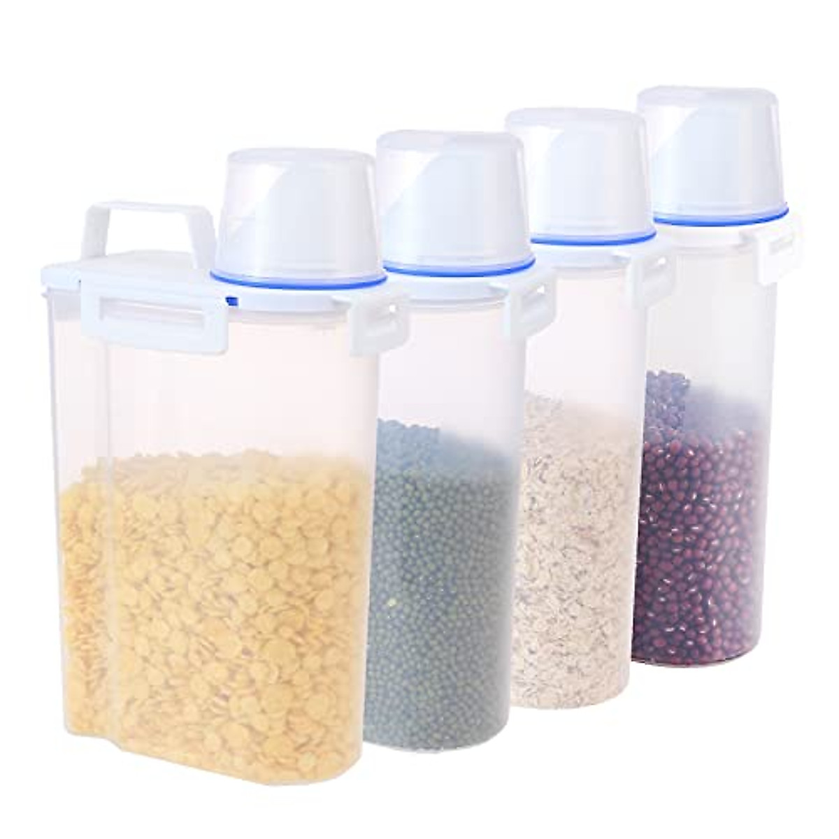 Cq acrylic 4 Pack Cereal Storage Container Set with Lid,Food Storage for Kitchen Organization Containers With Measuring Cup for Flour,Sugar,Grain,Rice&Baking Kitchen & Pantry Bulk,Clear 2L