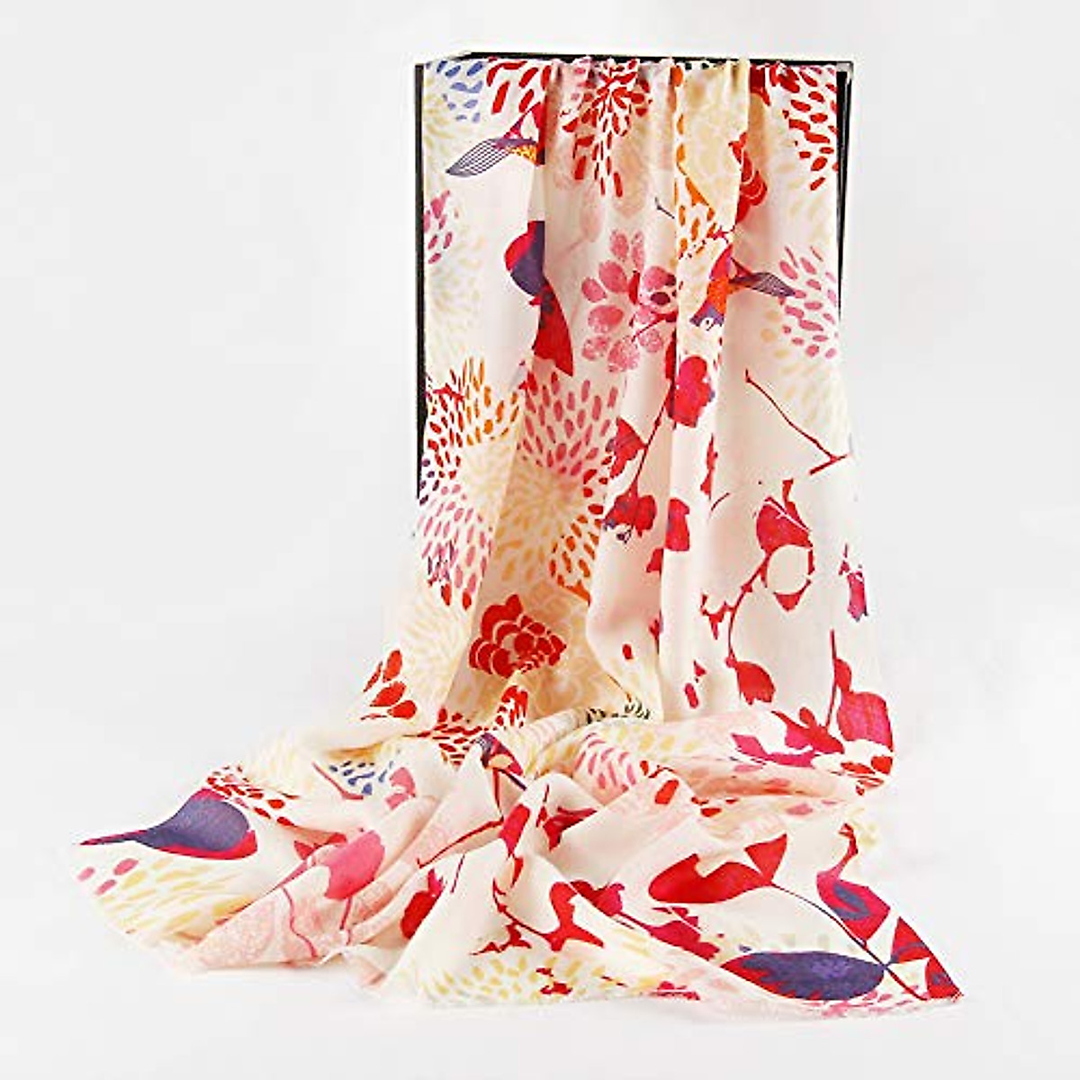 DANA XU 100% Pure Wool Pashmina Cashmere Long Travel Scarf Shawls And Wraps For Evening Dress Women Soft Warm Floral Blanket