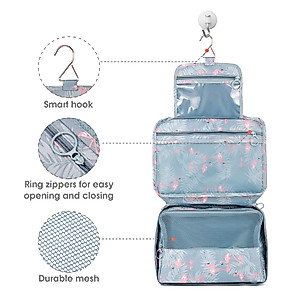 Narwey Hanging Toiletry Bag for Women Travel Makeup Bag Organizer Toiletries Bag for Cosmetics Essentials Accessories (Flamingo)