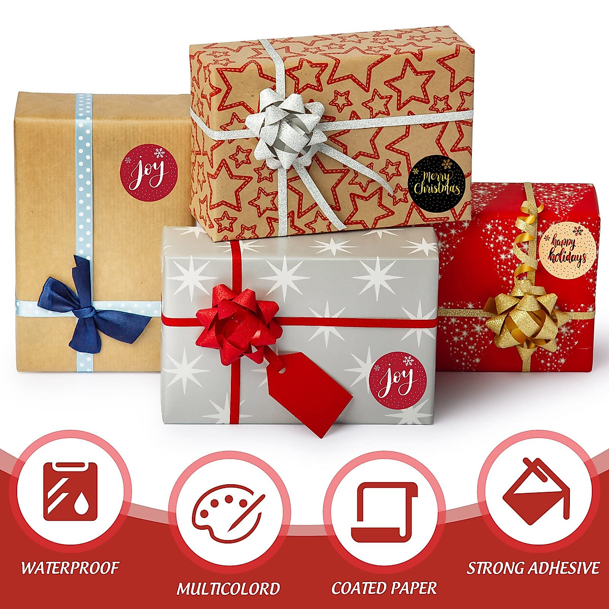 1500 Pieces Joy Christmas Stickers for Envelopes Self-Adhesive Merry Christmas Sticker 1 Inch Round Happy Holiday Package Stickers Xmas Seal Labels Christmas Stickers Gift Wrapping Cards Decoration