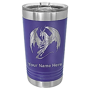 LaserGram 16oz Vacuum Insulated Pint Tumbler, Dragon, Personalized Engraving Included (Dark Purple)