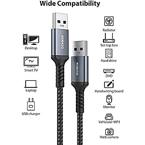 NIMASO USB A to USB A 3.0 Cable 2 Pack [6.6FT+6.6FT], USB to USB Cable, USB Male to Male Cable Double End USB Cord Compatible with External Hard Drive, DVD Player, Laptop Cooler,Camera and More