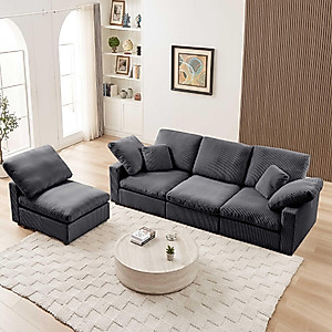 Mofolit Oversized Sectional Sleeper Sofa Couch w/Deep seat, Big Comfy Corduroy Couch w/overstuffed Cushion, Modular sectional Cloud Couch,L Shaped Couch Setional for Living Room (Grey)