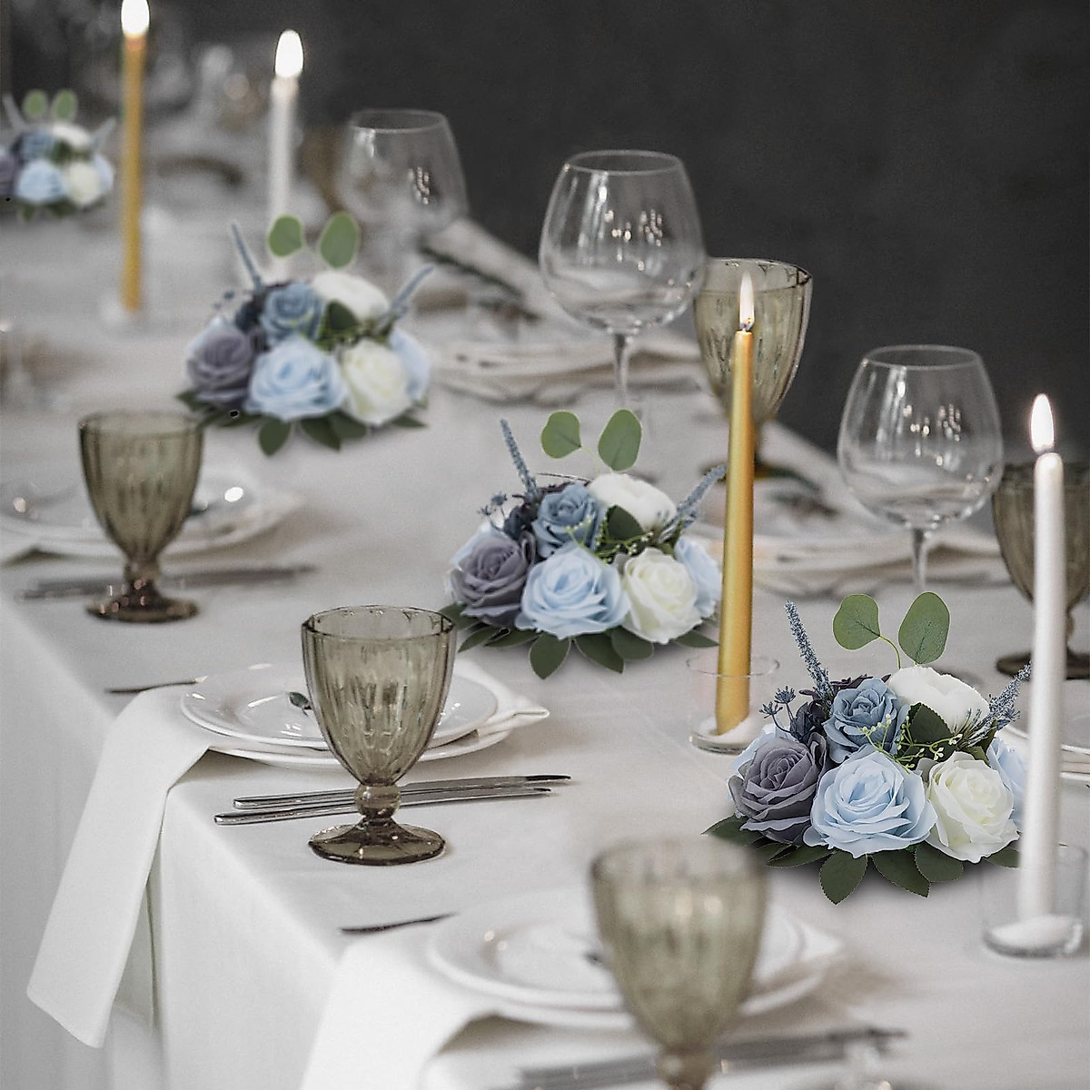 BLOSMON Artificial Flowers Ball Wedding Centerpieces 6 Pcs Dusty Blue Rose Artificial Flower Center Pieces Decoration for Table Silk Kissing Ball Floral Bouquet Arrangements Home Party DIY Decor