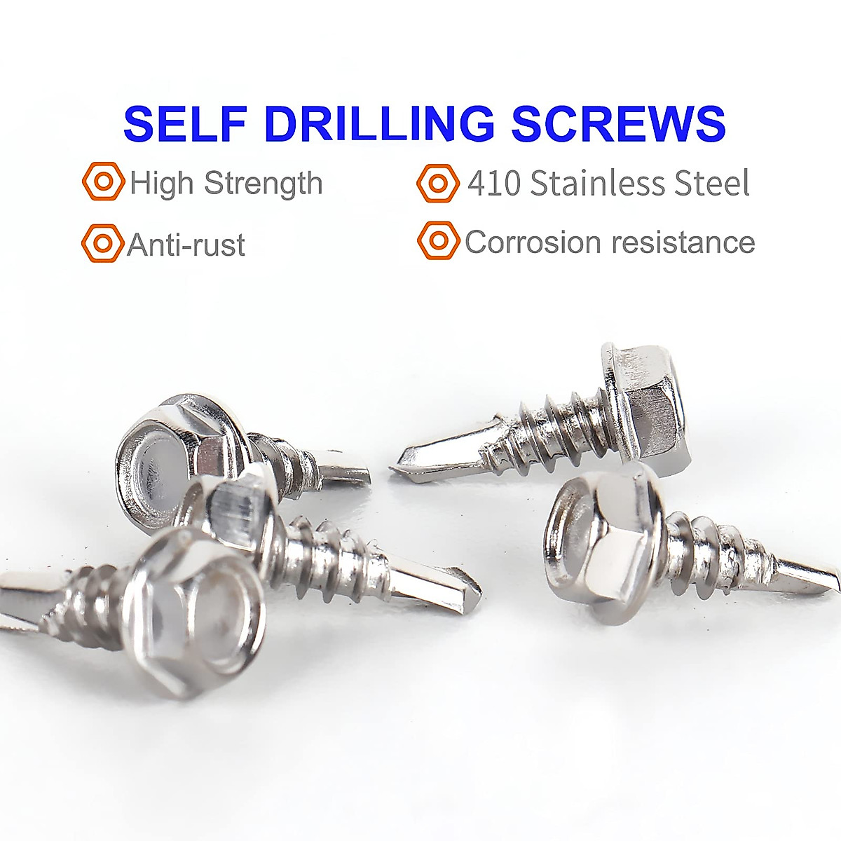 CYSCR #8 Self Tapping Screw Assortment for Metal, M3 Machine Screws 410 Stainless Steel Self Drilling Screws Assortment Kit for Attaches Sheet, 240 PCS