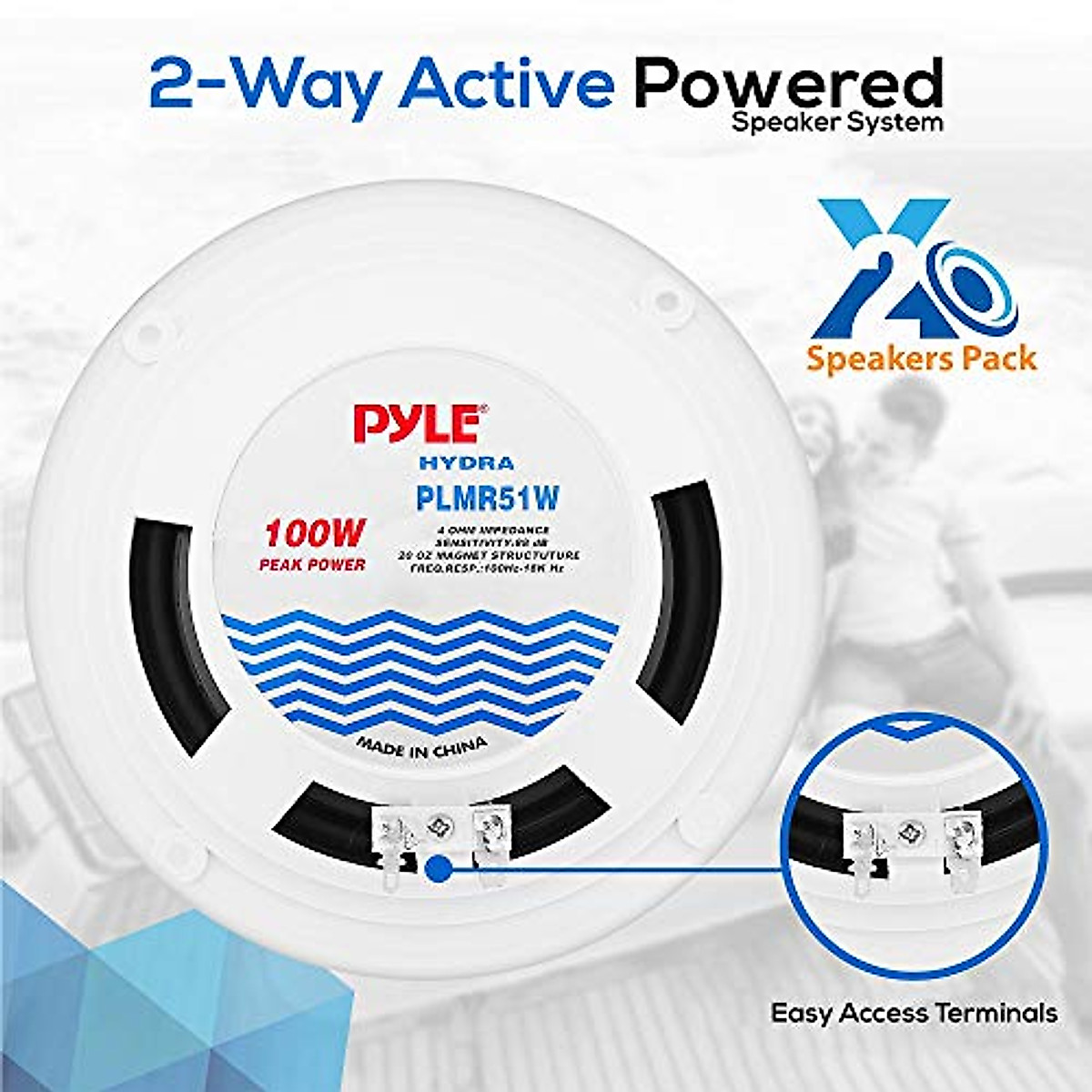 Pyle Bluetooth Marine Receiver Stereo & Speaker Kit - 300W Single DIN Boat Marine Head Unit, Mic, Hands-Free Calling, AUX, MP3/USB/SD, AM/FM Radio, Remote Control - PLMRKT49WT (White)