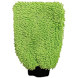 Detailer's Preference Reversible Wash and Scour Mitt – Cross Weave & Chenille Microfiber Washing Mitten for Car Cleaning, Lime Green