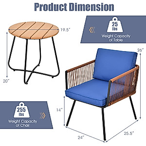 RELAX4LIFE 3-Piece Patio Conversation Set - PE Wicker Sectional Sofa Set with Coffee Table, Seat & Back Cushions, Outdoor Rattan Furniture Set for Patio, Yard, Balcony, Poolside, Garden