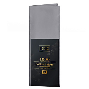 Hyde Lane 1000 Thread Count Cotton Pillowcases 2 Pack, Grey Pillow Cases Queen Size 20x30 inches, Soft and Durable Luxury, Wrinkle Resistant, Pilling Proof