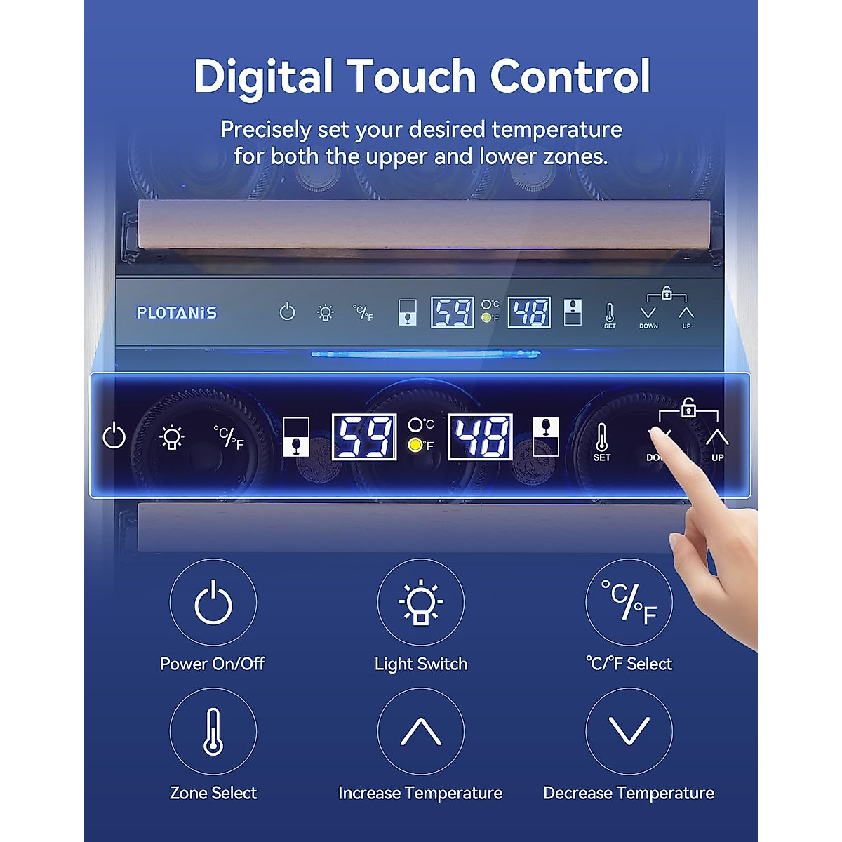 Plotanis 15 Inch Wine Fridge Dual Zone 28 Bottles Under Counter Wine Cooler Refrigerator Built-in or Freestanding with Glass Door Safety Lock