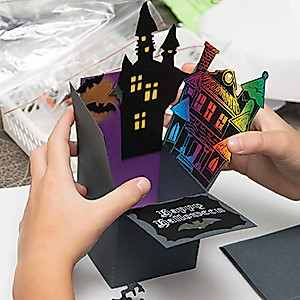 Halloween Magic Scratch Crafts for Kids and Adults - DIY Halloween Decorations - Haunted House Arts and Crafts Ornaments - Includes 24 Haunted House Ornaments, 24 Scratch Sticks, 24 Satin Cord Ribbons