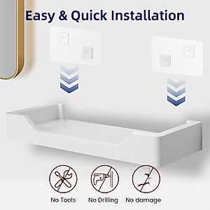 Adhesive Shower Caddy, No Drilling Bathroom Caddy Wall Mounted Shower Organizer Large Capacity Separable Shower Rack Wall Floating Shelf for Bathroom and Kitchen (White)