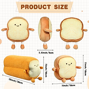 Yookeer 3 Pcs Funny Bread Pillow Toast Plush Stuffed Pillow 2 Size Cute Toast Sliced Cushion Kawaii Food Plushies Gifts for Kids Birthday Thanksgiving Christmas Decoration