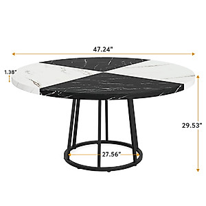 Tribesigns 47 inch Dining Table for Dining Room, 4 People Round Dinner Tables with Faux Marble Top Heavy Duty Metal Circle Pedestal for Living Room Kitchen, Black White(Only Table)