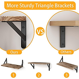 YGEOMER Floating Shelves, Rustic Wood Shelves, 4 Sets of Wall Mounted Shelf for Bathroom Decor, Bedroom, Living Room and Plants (Carbonized Black)