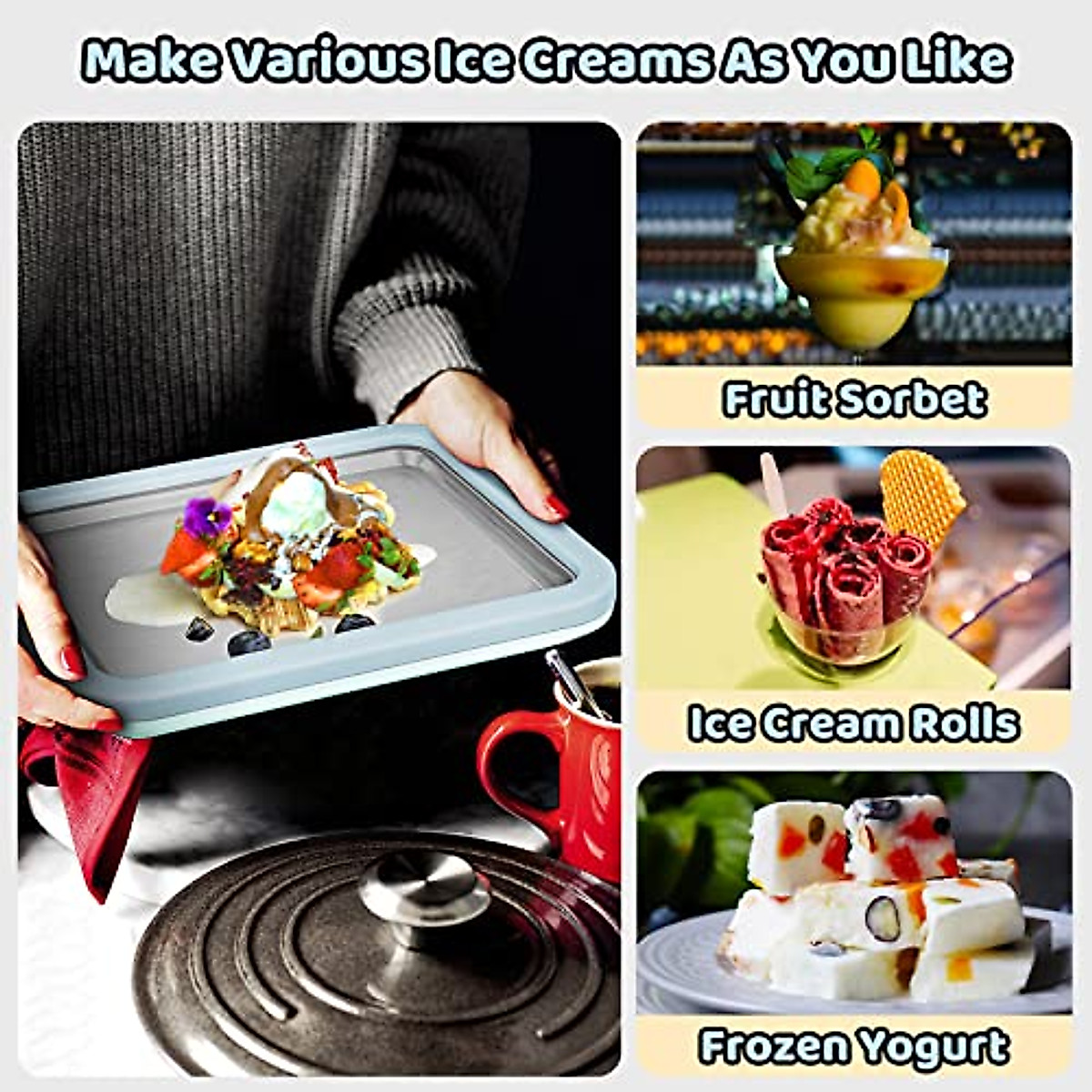 JoyMech Ice Cream Roll Maker Rolled Ice Cream Machine, Sweet Spot Pan, Instant Cold Plate, Ideal for Making Rolled Ice Cream Soft Serve Slushies Frozen Yogurt Sorbet and Gelato (Sky Blue)