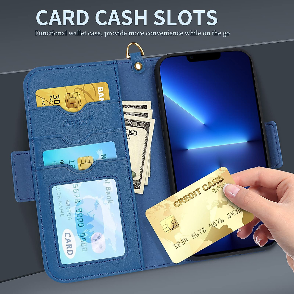 Skycase Case Designed for iPhone 13 Pro Max 5G 6.7’’, Support [Magsafe Charge][2 in 1] Magnetic Detachable Flip Folio Wallet Case with Card Slots for iPhone 13 Pro Max 2021,Navy