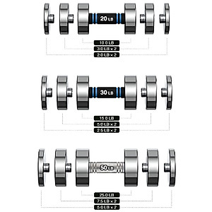 Adjustable Dumbbell 50lb Single (25lb/35lb/40lb/50lb) Ultracompact Chrome Weight Home Gym Workout Strength Training Exercise (Standard-Finish 50lb×1)
