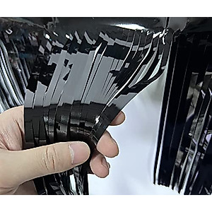 CareCheer 5 Pack 10 Feet Foil Fringe Garland Shiny Metallic Wall Hanging Drapes Tassel Skirting Decorations Supplies for Parade Float Trailer Mardi Gras Party Birthday Wedding (Black)