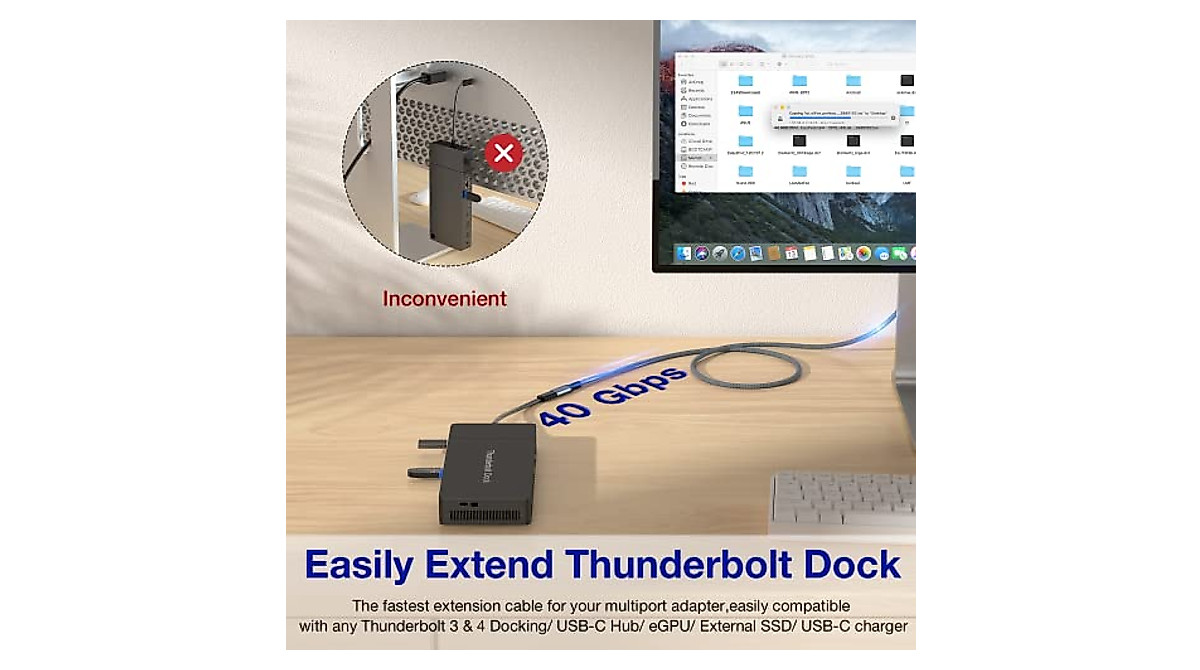 USB4 Extension Cable 40Gbps & 100W - Space-Saving 90° Design